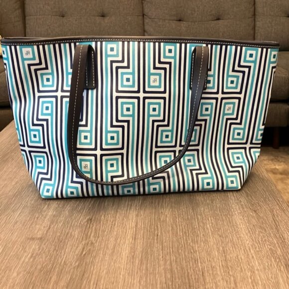 Jonathan Adler | Bags | Jonathan Adler Blue And Black Geometric Tote In ...